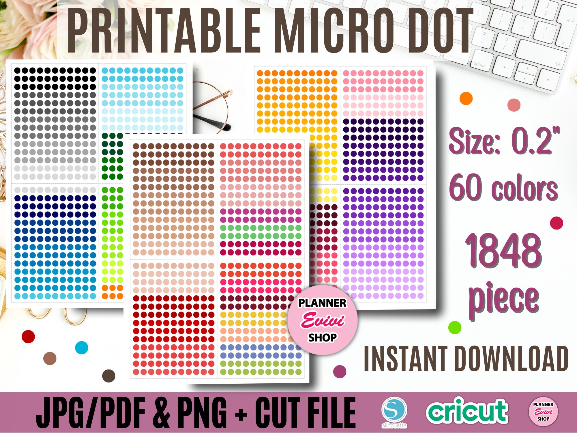 Micro Dot Planner Stickers, Tiny Dot Circles Printable Stickers ...