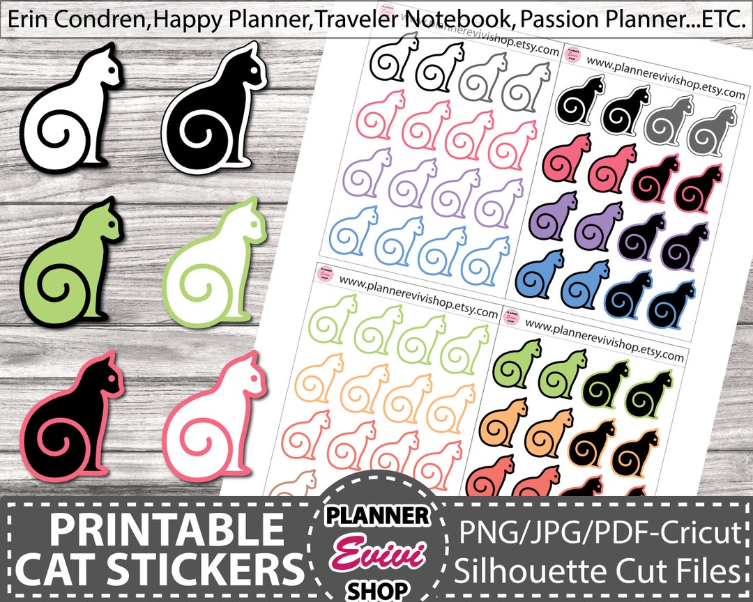 Printable Cat Stickers - 64 Pieces - Perfect for Planners and Journals ...