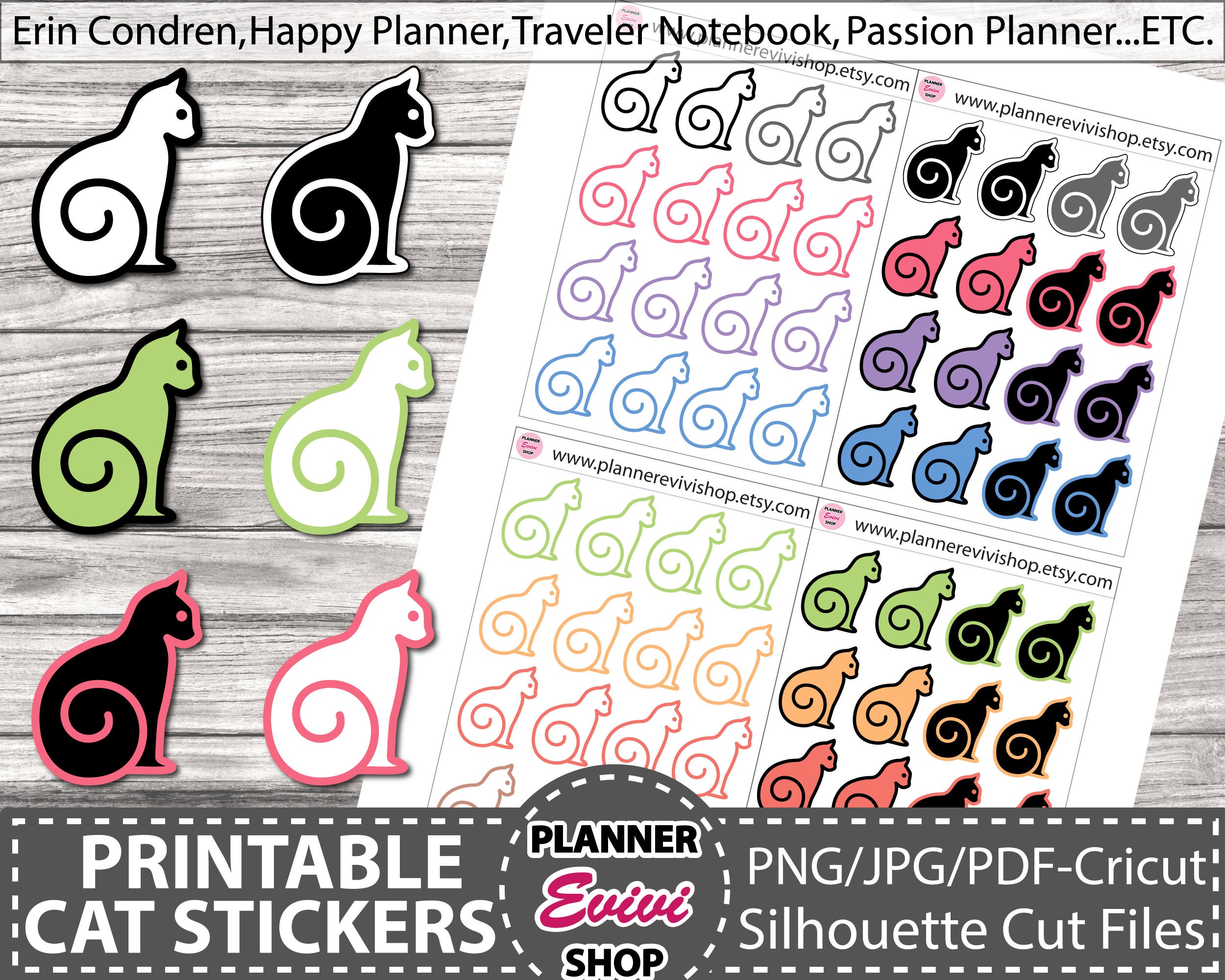 Printable Cat Stickers 64 pieces Perfect For Planners And | Etsy