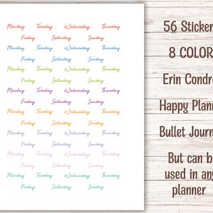Days of the Week Script Stickers/printable Planner Stickers/erin ...