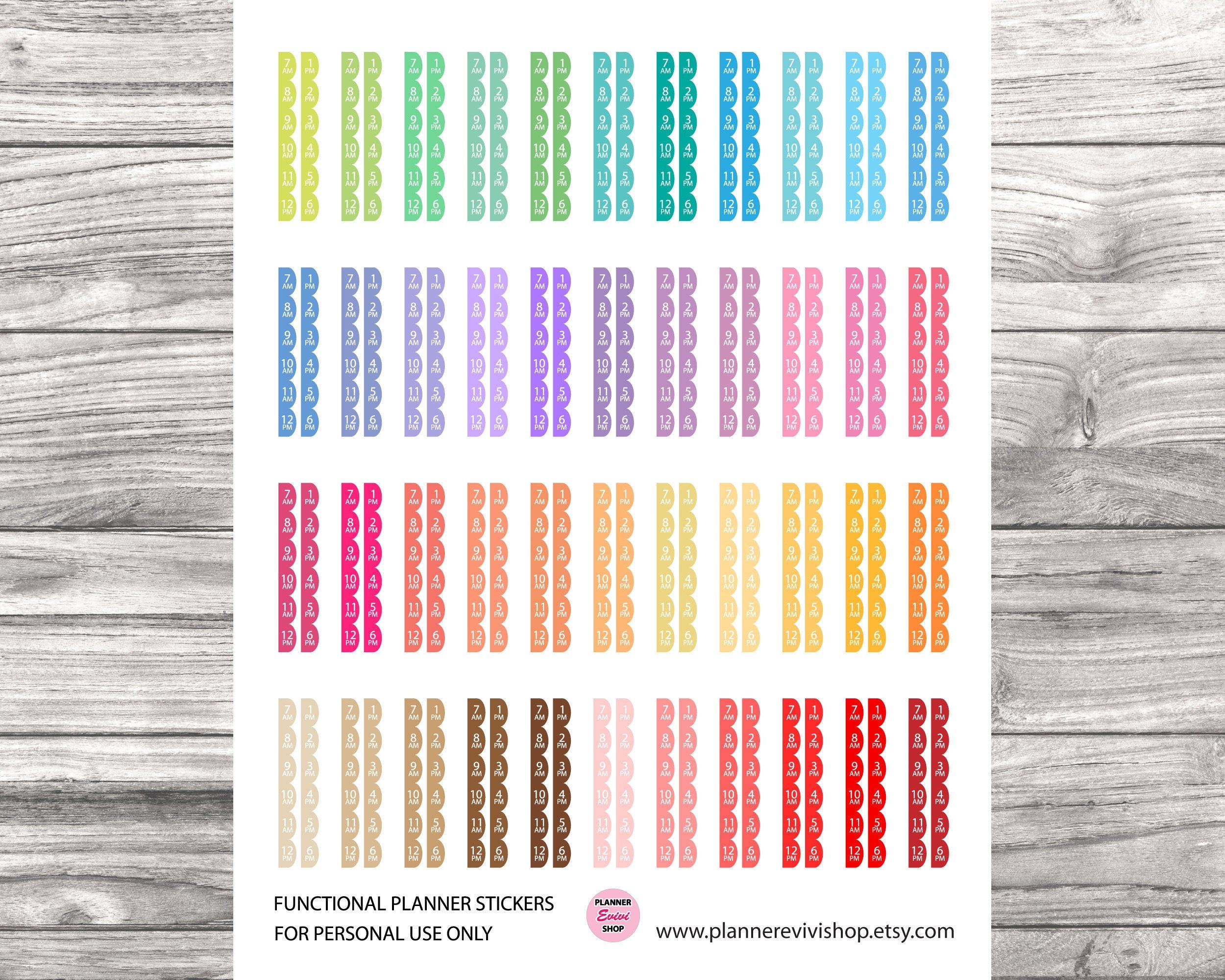 Hour Strips/7am-6pm/printable Planner Stickers/erin Condren Planner ...