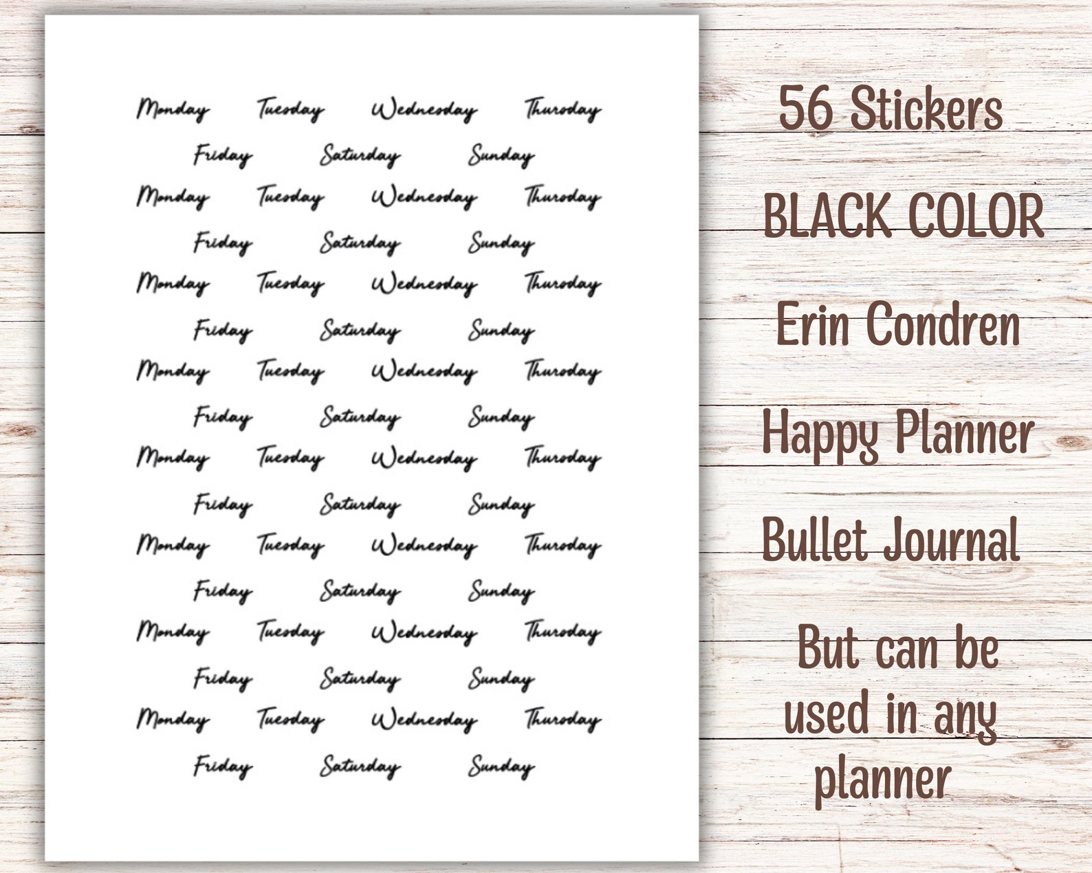 Days of the Week Script Stickers/printable Planner Stickers/erin ...