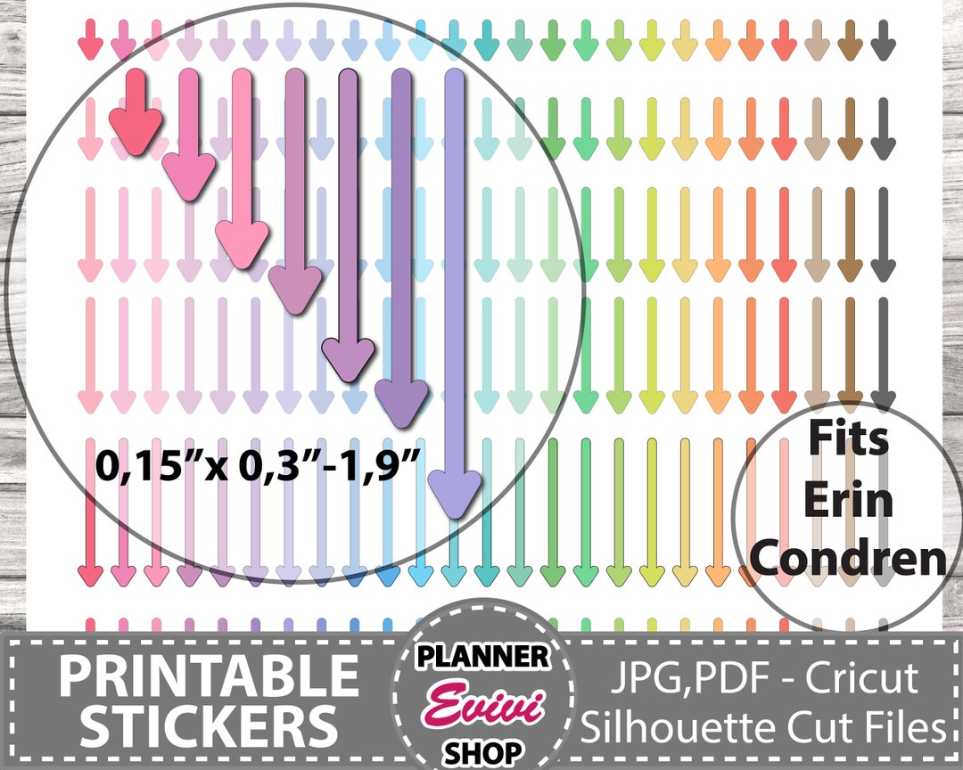 Rainbow Skinny Arrow/printable Planner Stickers/printable Arrow Doodles ...