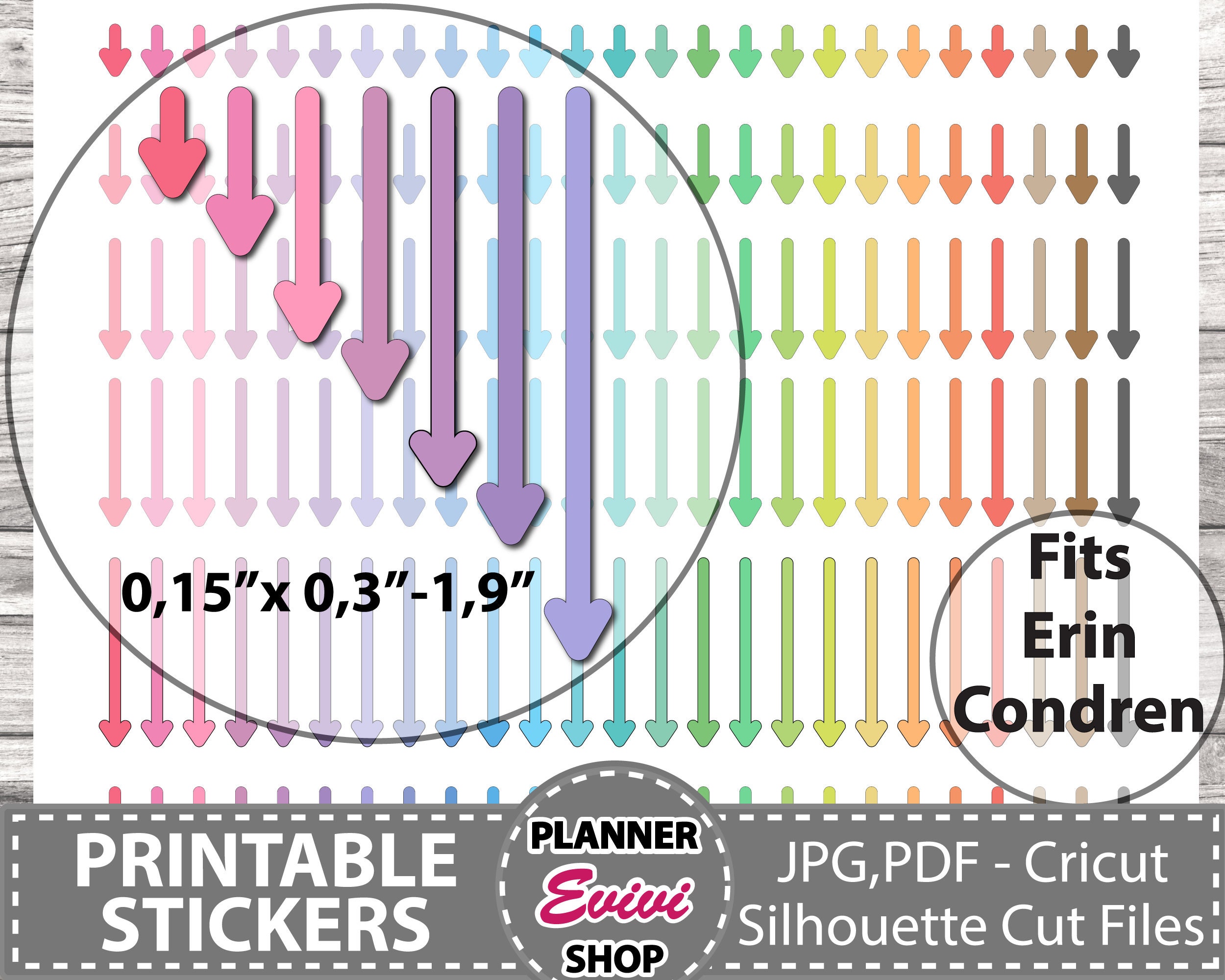Rainbow Skinny Arrow/printable Planner Stickers/printable Arrow Doodles ...