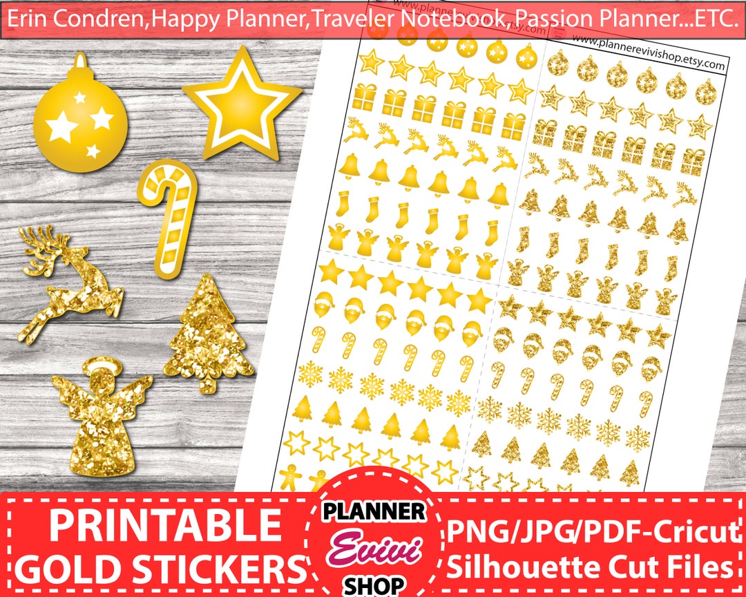 Gold Christmas Stickers,printable Planner Stickers,holiday Stickers ...