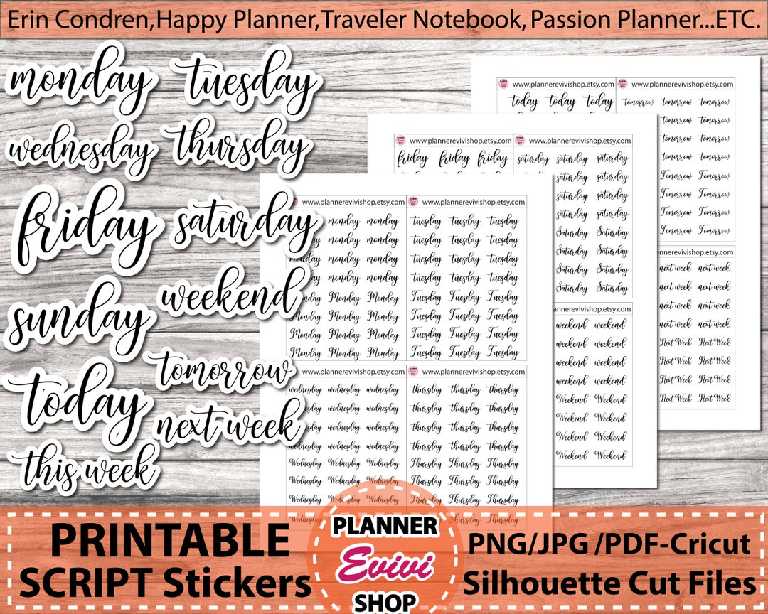 Days,weeks Script Word Stickers, Printable Planner Sticker/erin Condren ...