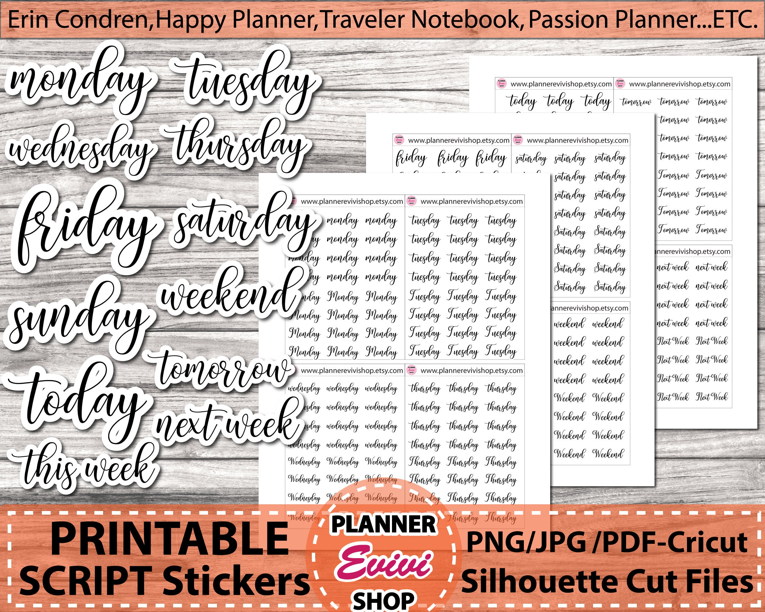 Days,weeks Script Word Stickers, Printable Planner Sticker/erin Condren ...