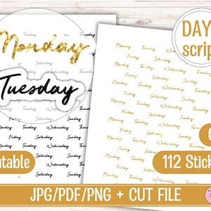 Days of the Week Script Stickers/printable Planner Stickers/erin ...