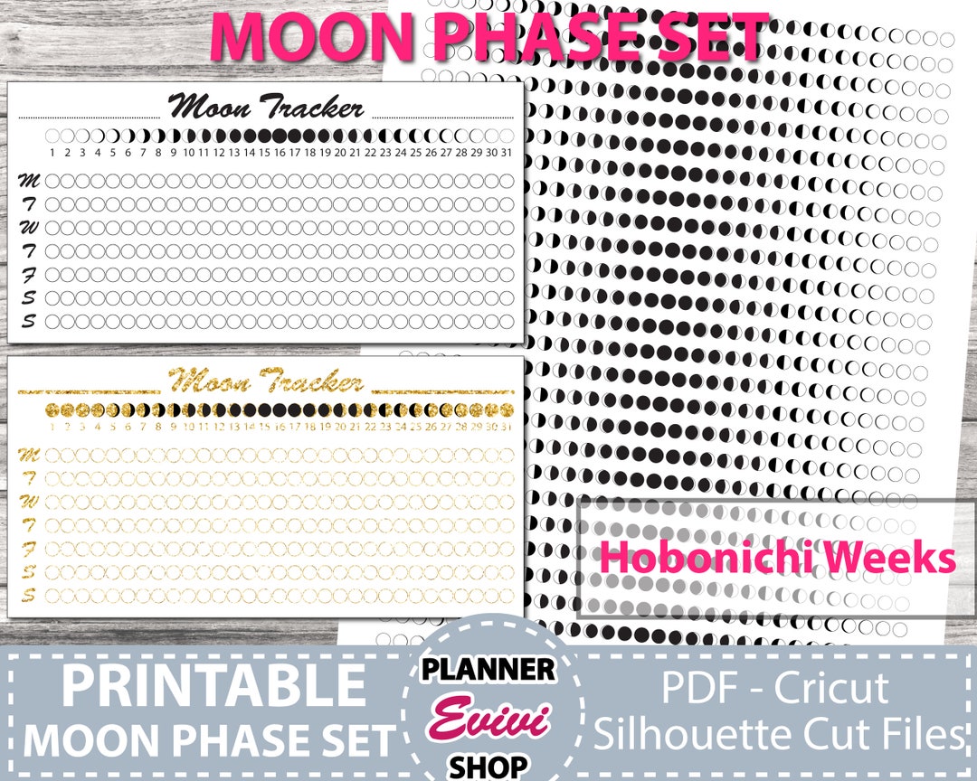 Moon Phase Weekly Set Digital Printable Hobonichi Weeks Stickers Moon ...