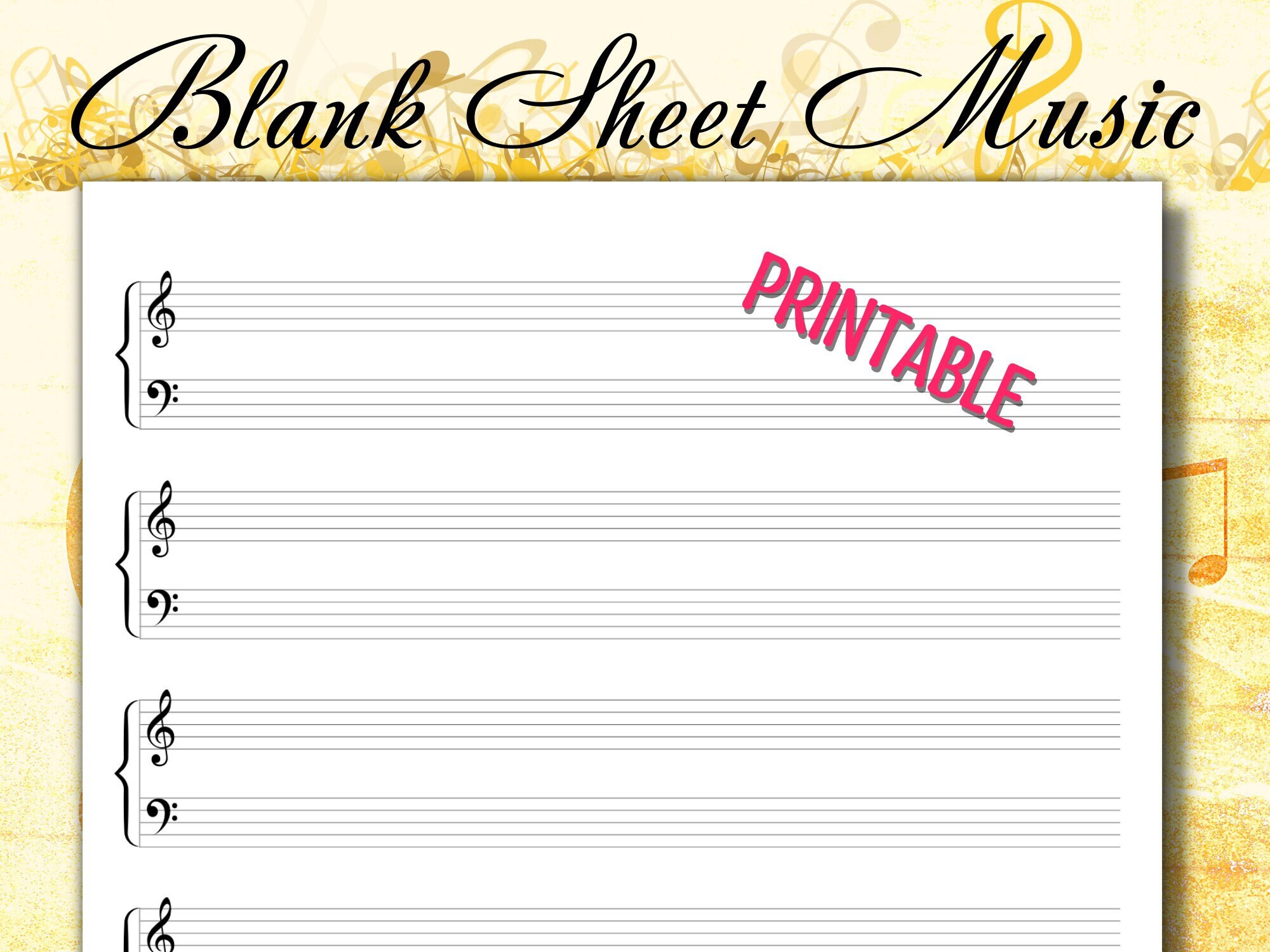 Printable Sheet Music for Letter/a4 & FREE COVER, Blank Sheet Music ...