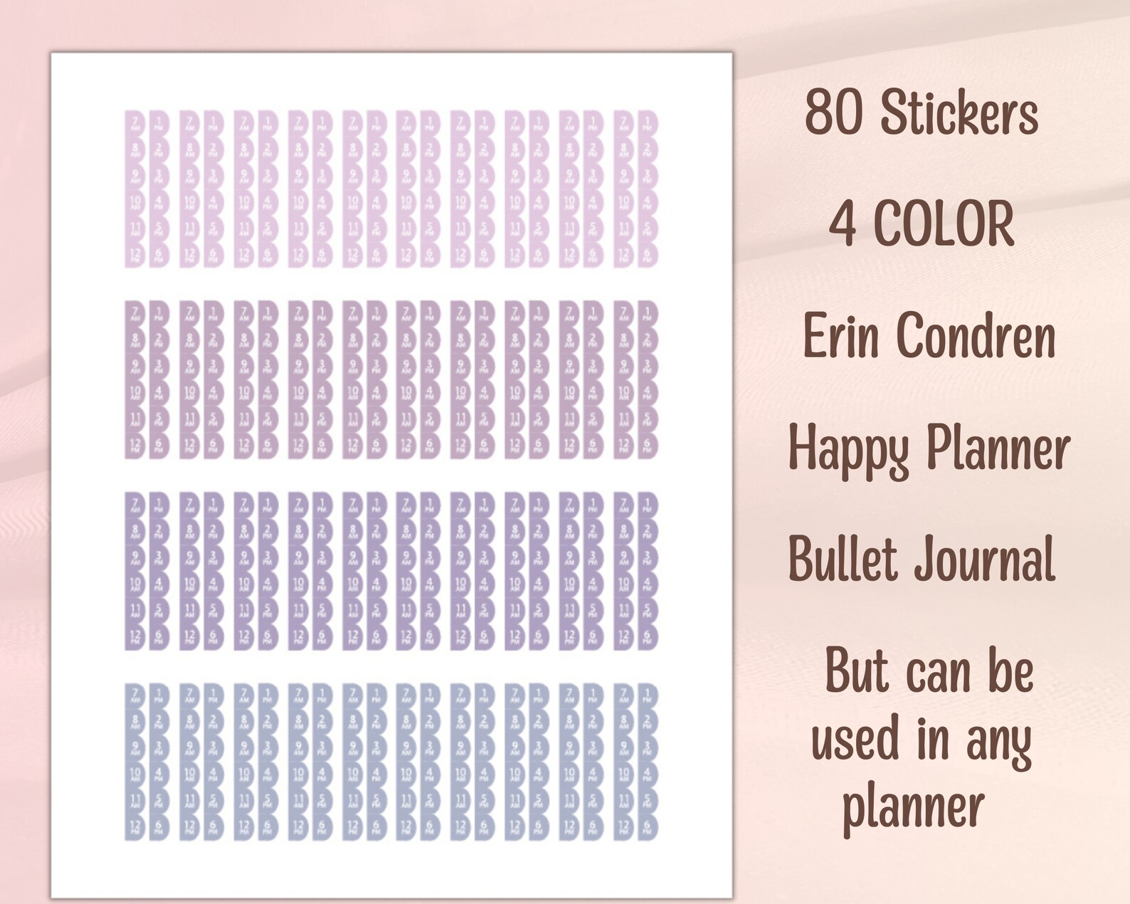 Hourly Time Strips Printable Planner Stickers/7am to 6pm/time of Day ...