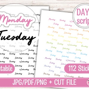 Days of the Week Script Stickers/printable Planner Stickers/erin ...