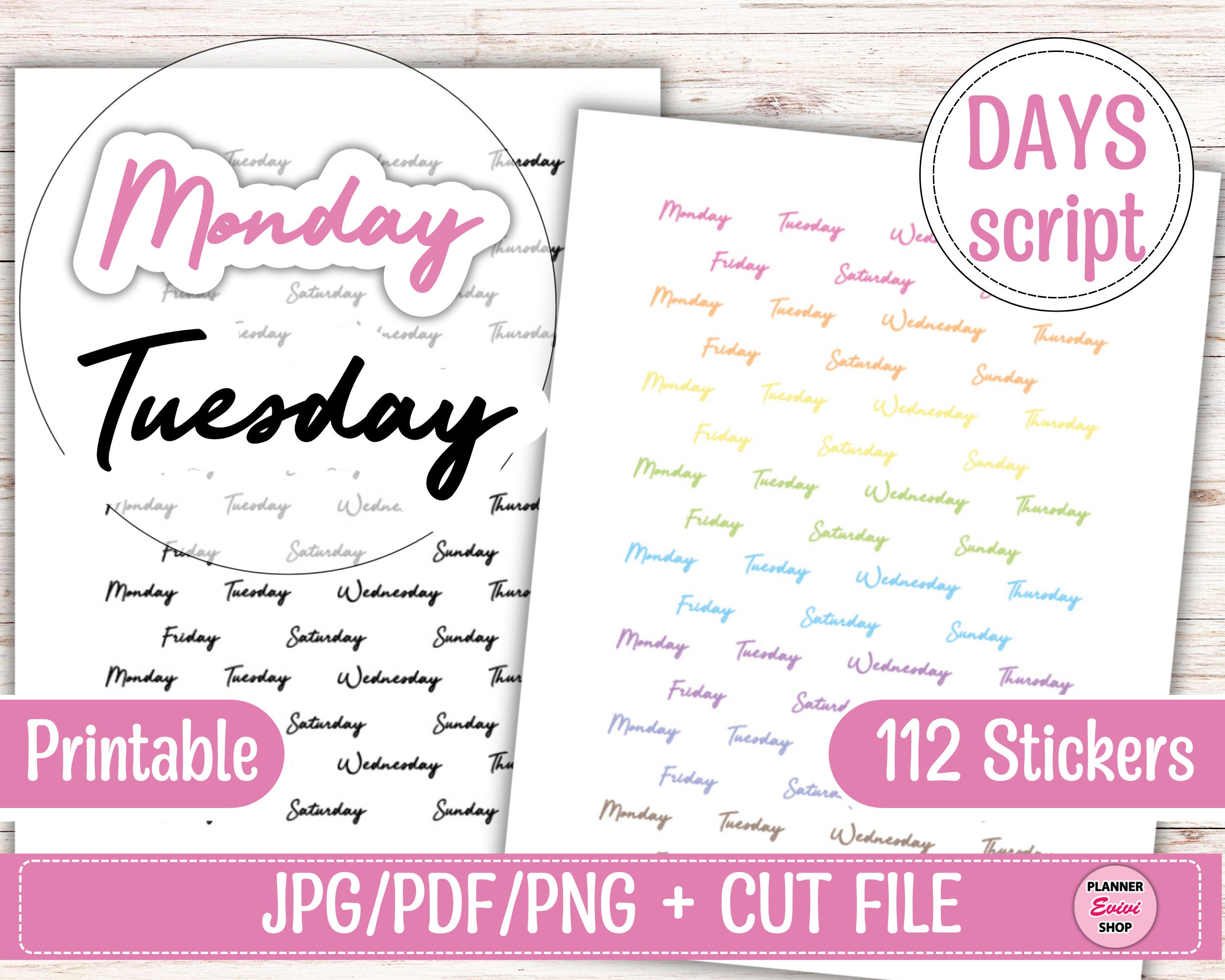 Days of the Week Script Stickers/printable Planner Stickers/erin ...