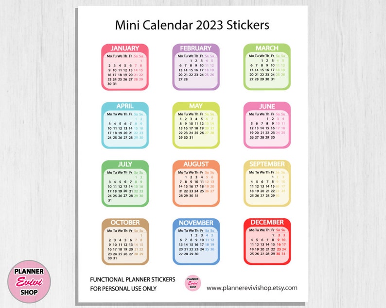 Mini Calendar-2023-printable Planner Stickers/cut Files/erin Condren ...