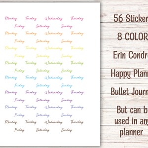Days of the Week Script Stickers/printable Planner Stickers/erin ...