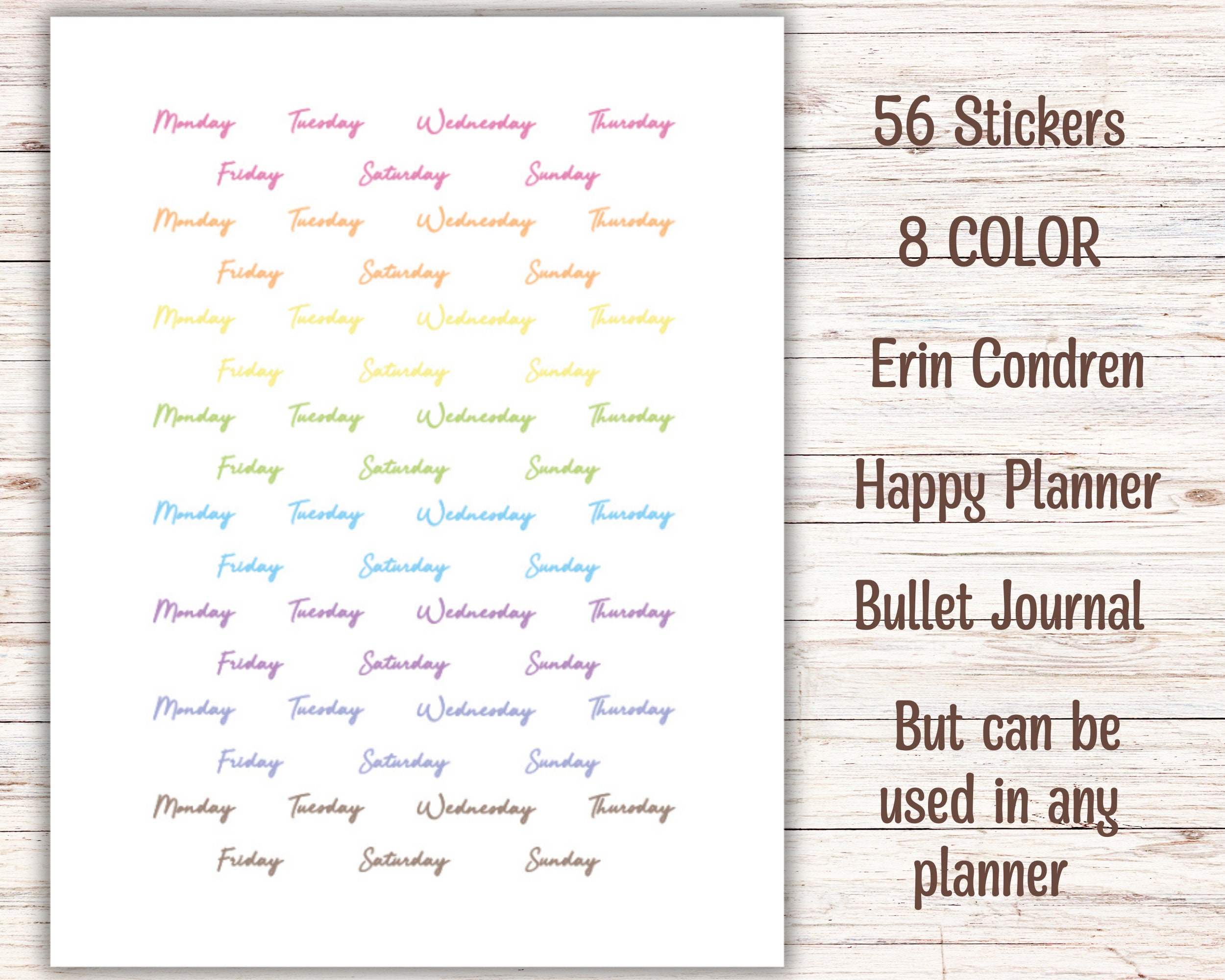 Days of the Week Script Stickers/printable Planner Stickers/erin ...