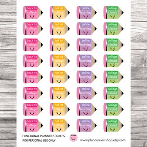 Cute Kawaii Pencil College Stickers Printable Planner Stickers Instant ...
