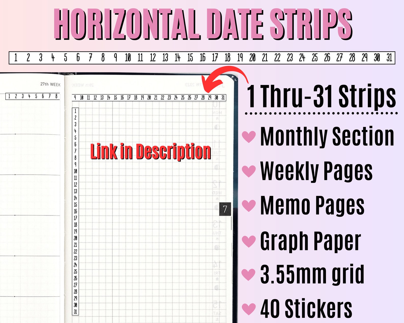 Hobonichi Weeks Date Strips, 1 Thru-31 Strips, Printable Planner ...