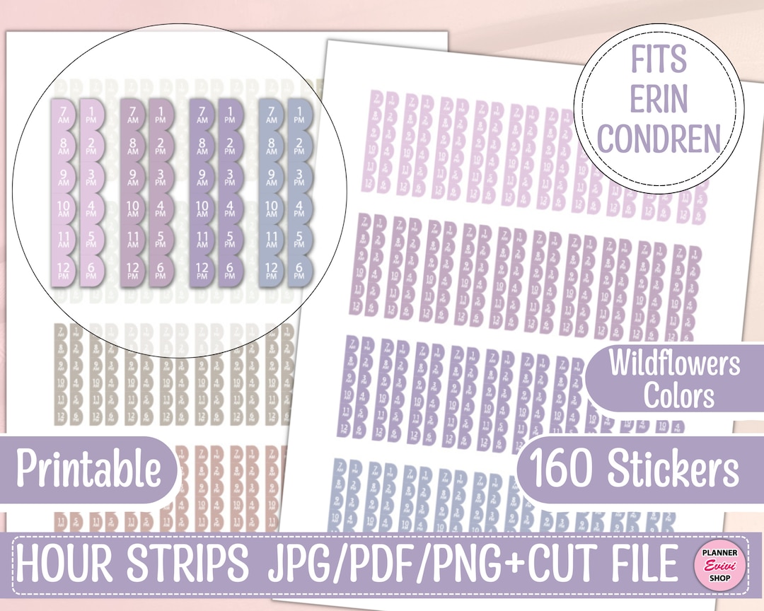 Hourly Time Strips Printable Planner Stickers/7am to 6pm/time of Day ...