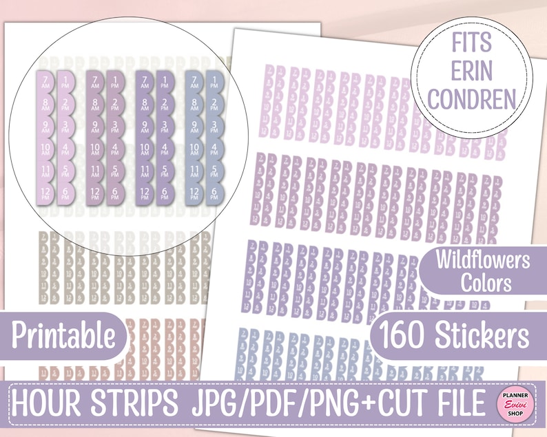 Hourly Time Strips Printable Planner Stickers/7am to 6pm/time of Day ...