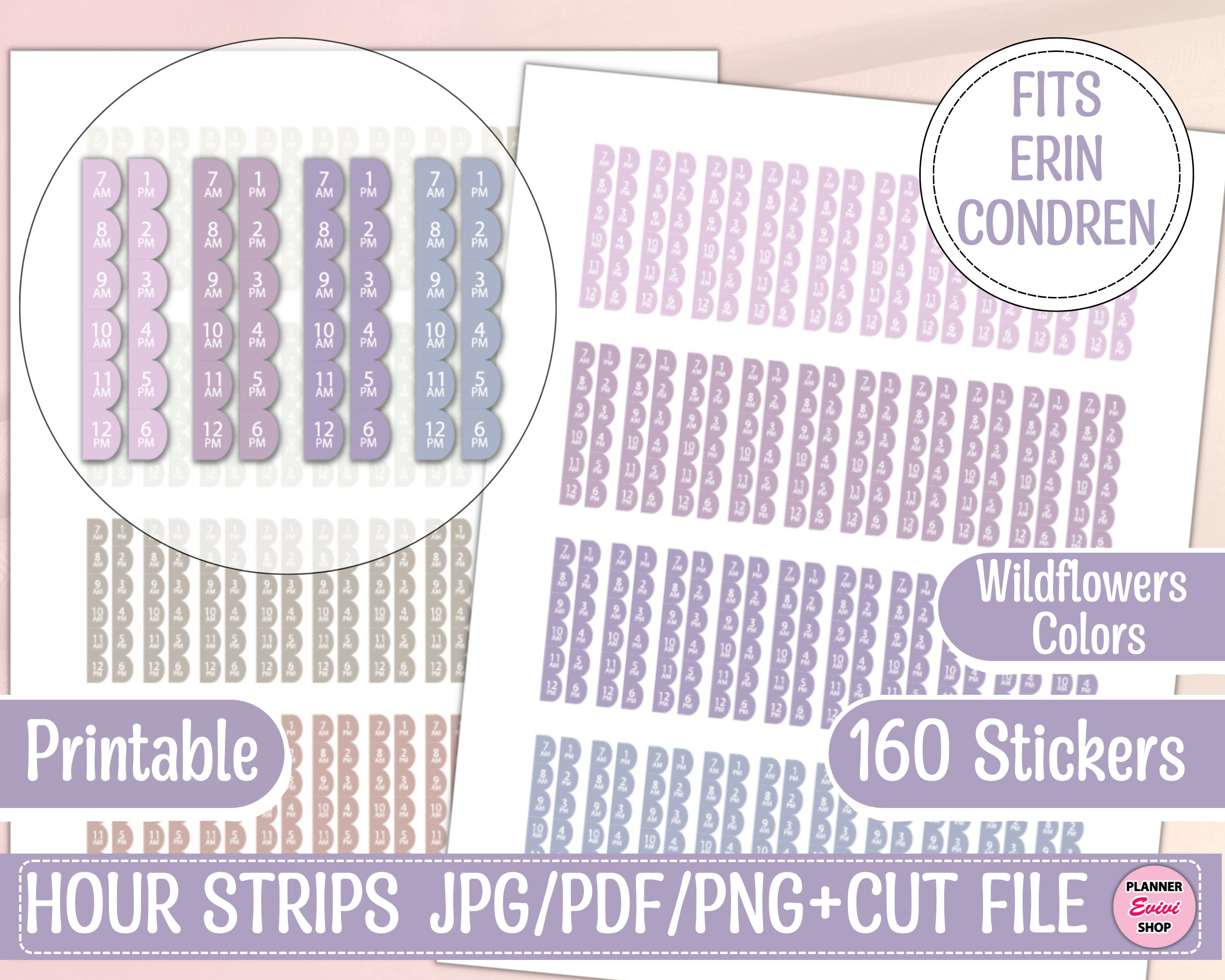 Hourly Time Strips Printable Planner Stickers/7am to 6pm/time of Day ...