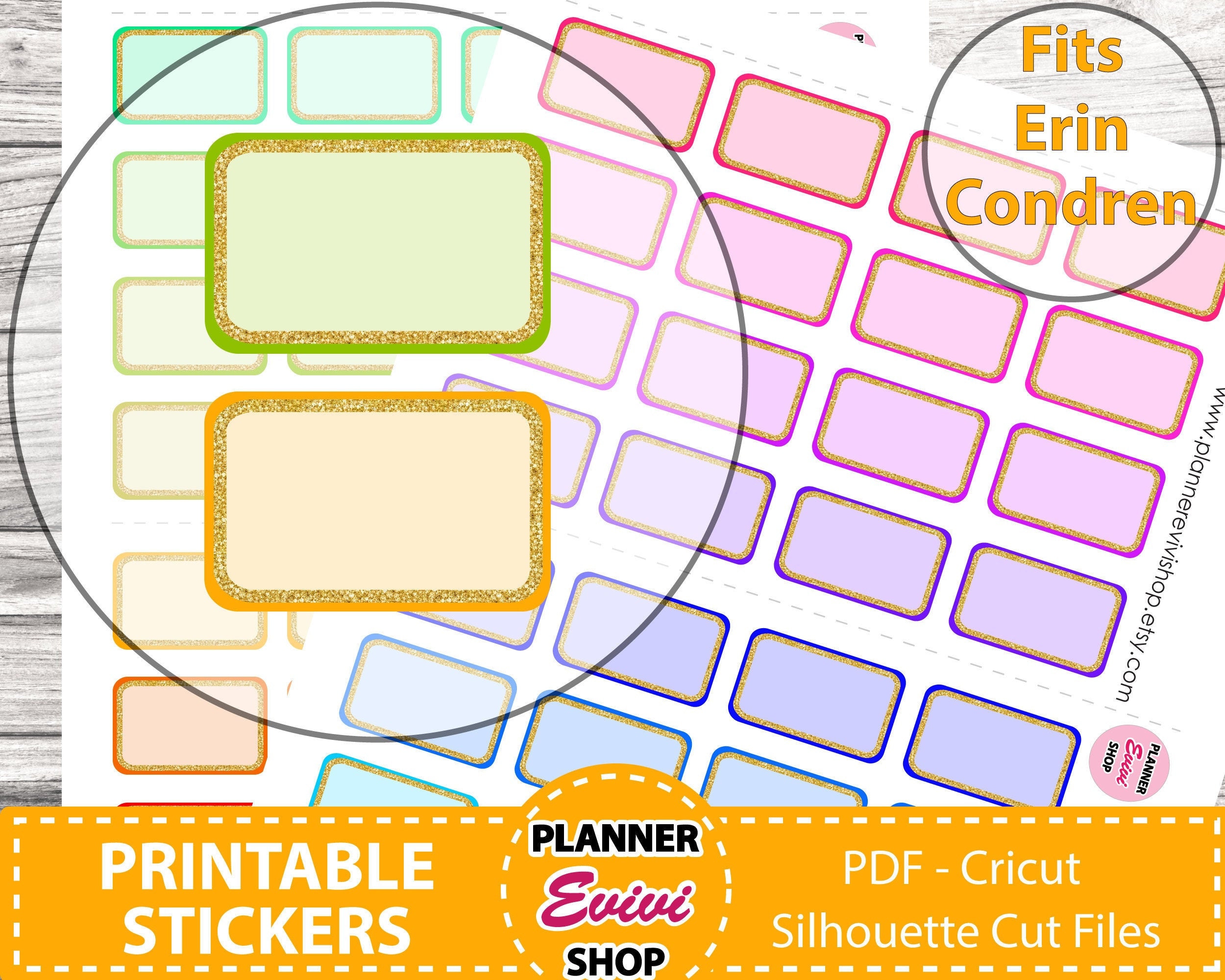 Colorful Boxes Printable Planner Stickers,glitters Half Box,erin ...
