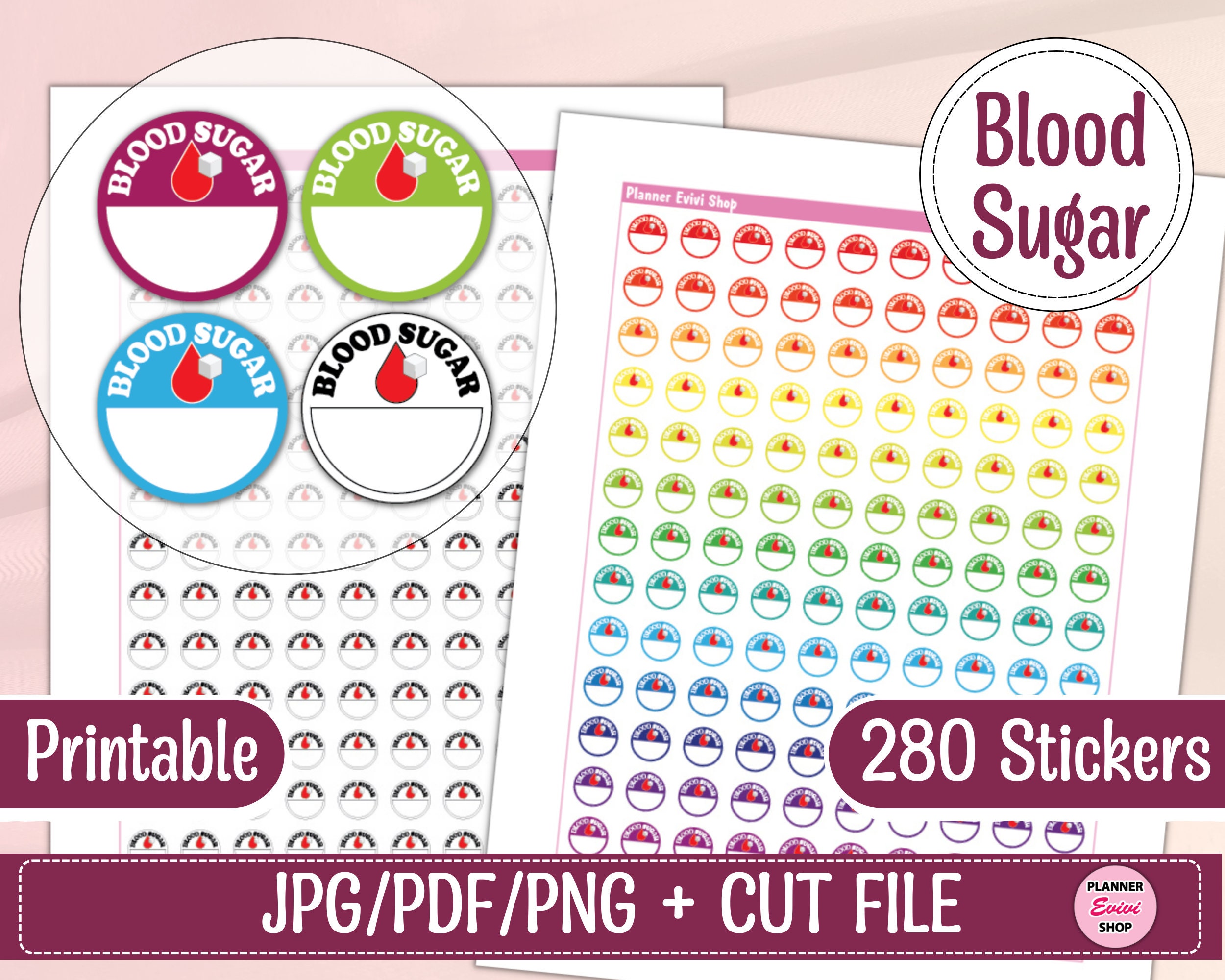 Blood Sugar Printable Planner Stickers/diabetes Stickers, Blood Sugar ...
