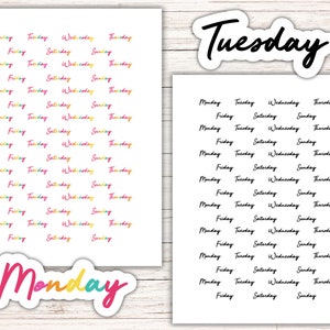 Days of the Week Script Stickers/printable Planner Stickers/erin ...