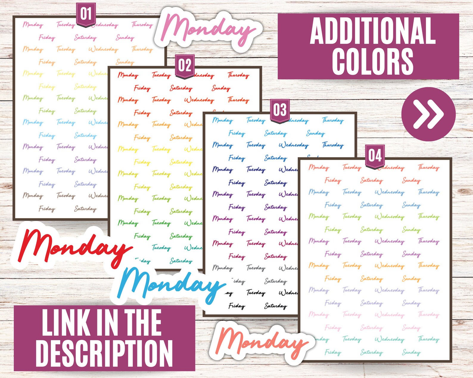 Days of the Week Script Stickers/printable Planner Stickers/erin ...