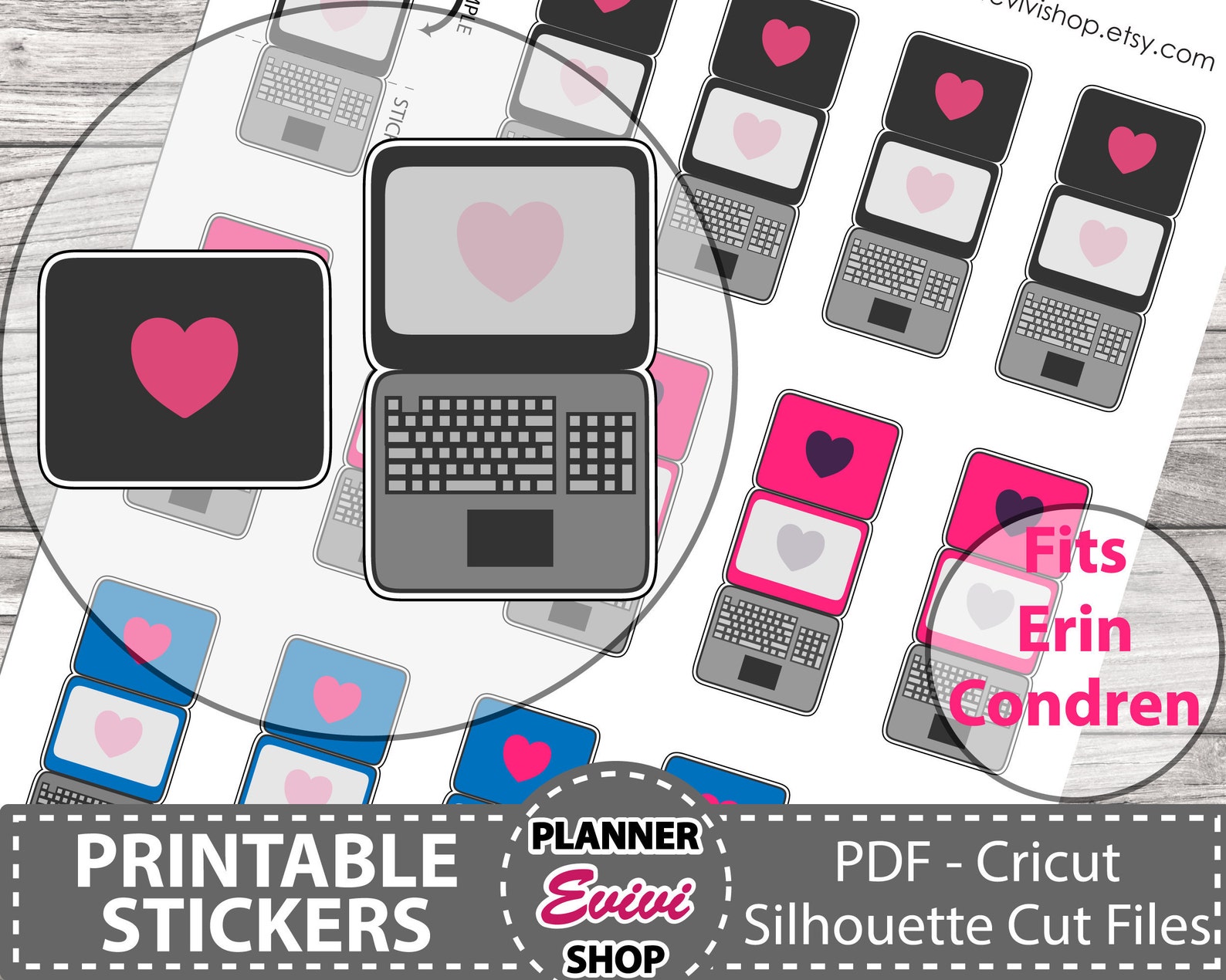 3D Effect Stickers, Computer Stickers, Printable Planner Stickers, Erin ...