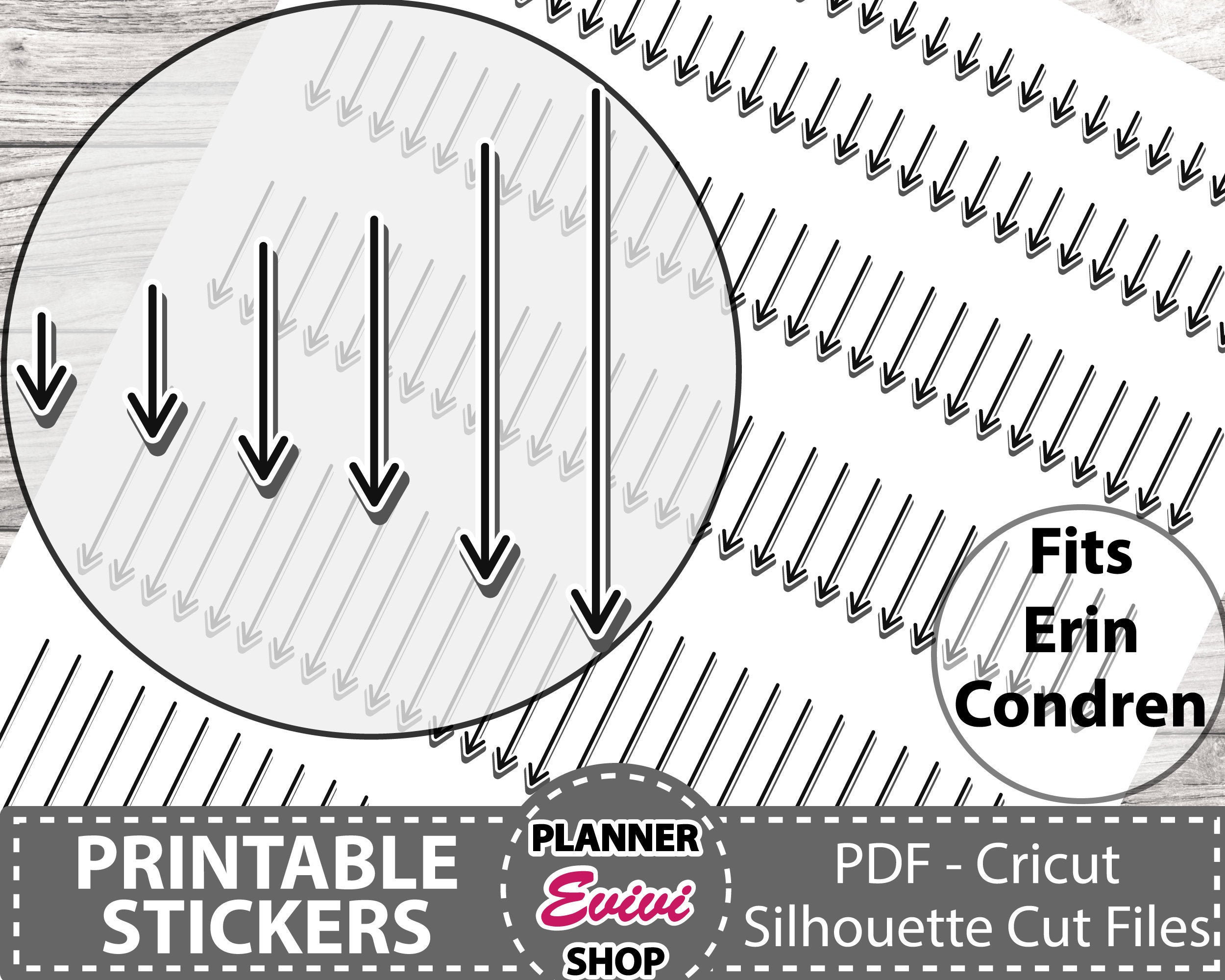 Skinny Arrow Planner Stickers Printable, FOILED Arrow Doodles, Hourly ...