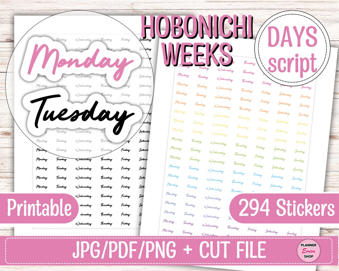 Horizontal Weekdays Stickers for Hobonichi Weeks/days of the Week ...
