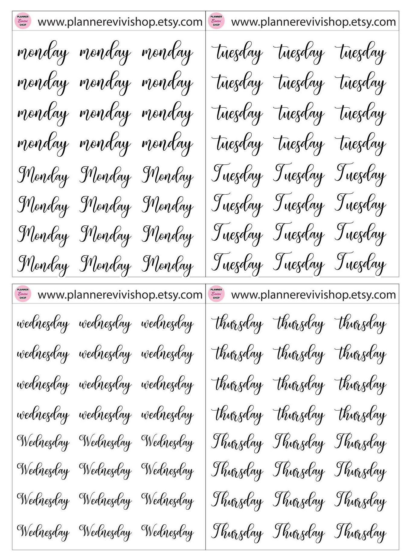 Days,weeks Script Word Stickers, Printable Planner Sticker/erin Condren ...