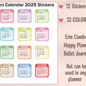 2025 Mini Calendar Planner Stickers/2025 Calendar Stickers/2025 Monthly ...