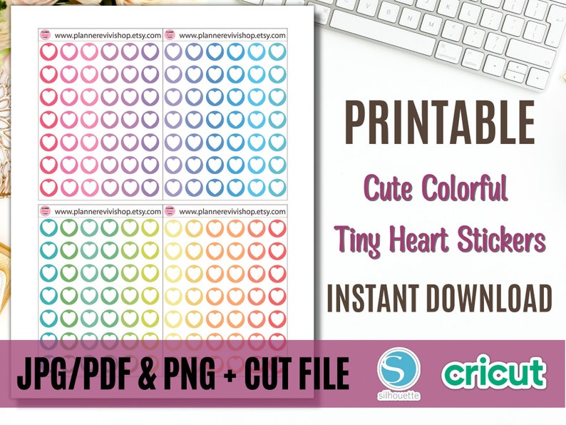 Deco Cute Tiny Stickers Sheet, Printable Planner Stickers, Mini Hearts ...