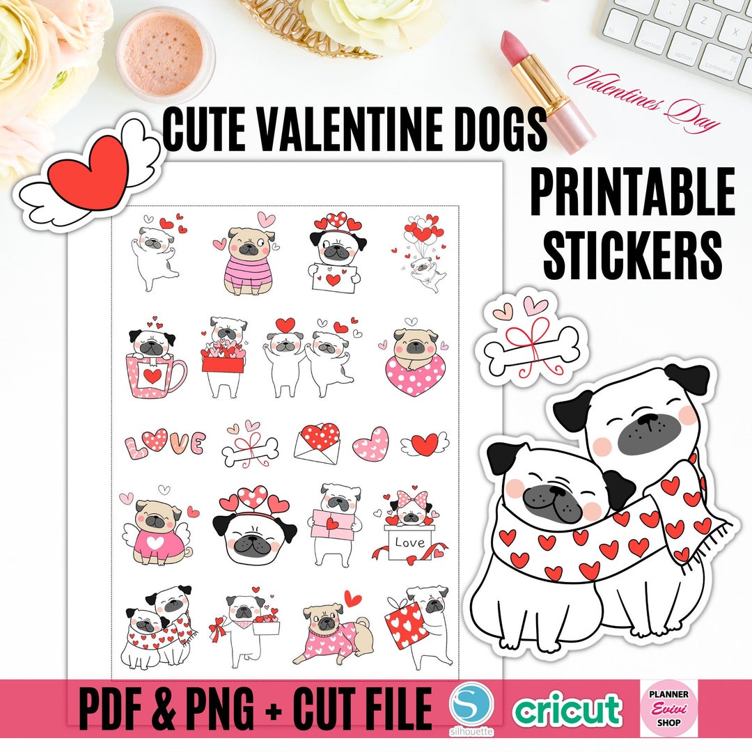 Cute Valentine Dog Printable Planner Sticker,pet Sticker,valentines Day ...
