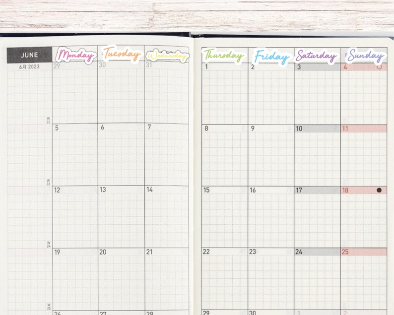 Horizontal Weekdays Stickers for Hobonichi Weeks/days of the Week ...