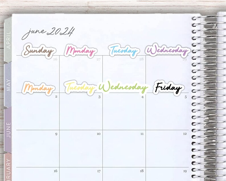 Days of the Week Script Stickers/printable Planner Stickers/erin ...
