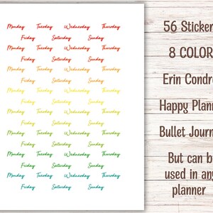 Days of the Week Script Stickers/printable Planner Stickers/erin ...