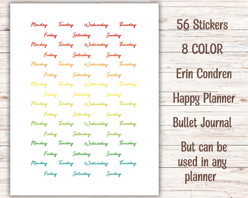 Days of the Week Script Stickers/printable Planner Stickers/erin ...
