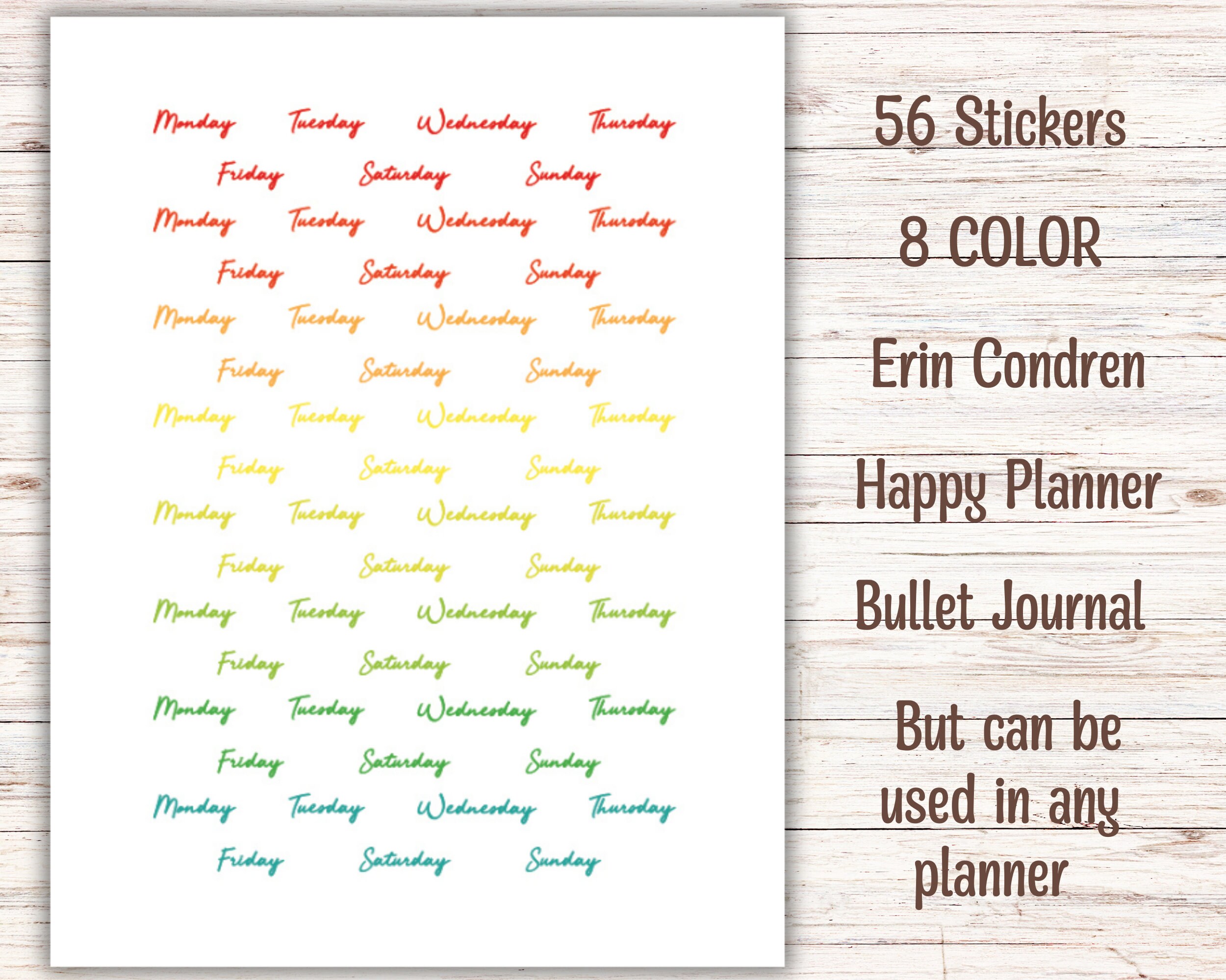 Days of the Week Script Stickers/printable Planner Stickers/erin ...