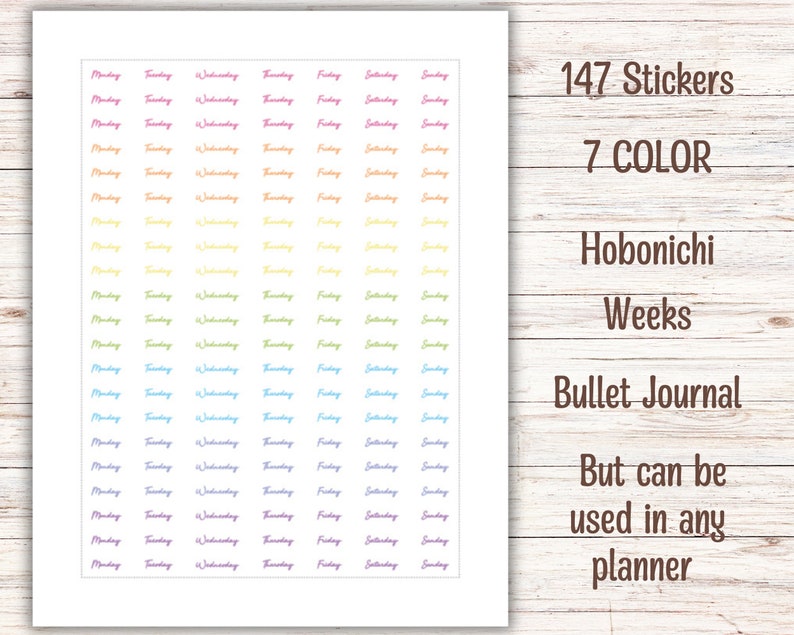 Horizontal Weekdays Stickers for Hobonichi Weeks/days of the - Etsy