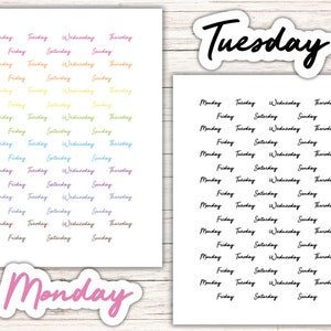 Days of the Week Script Stickers/printable Planner Stickers/erin ...