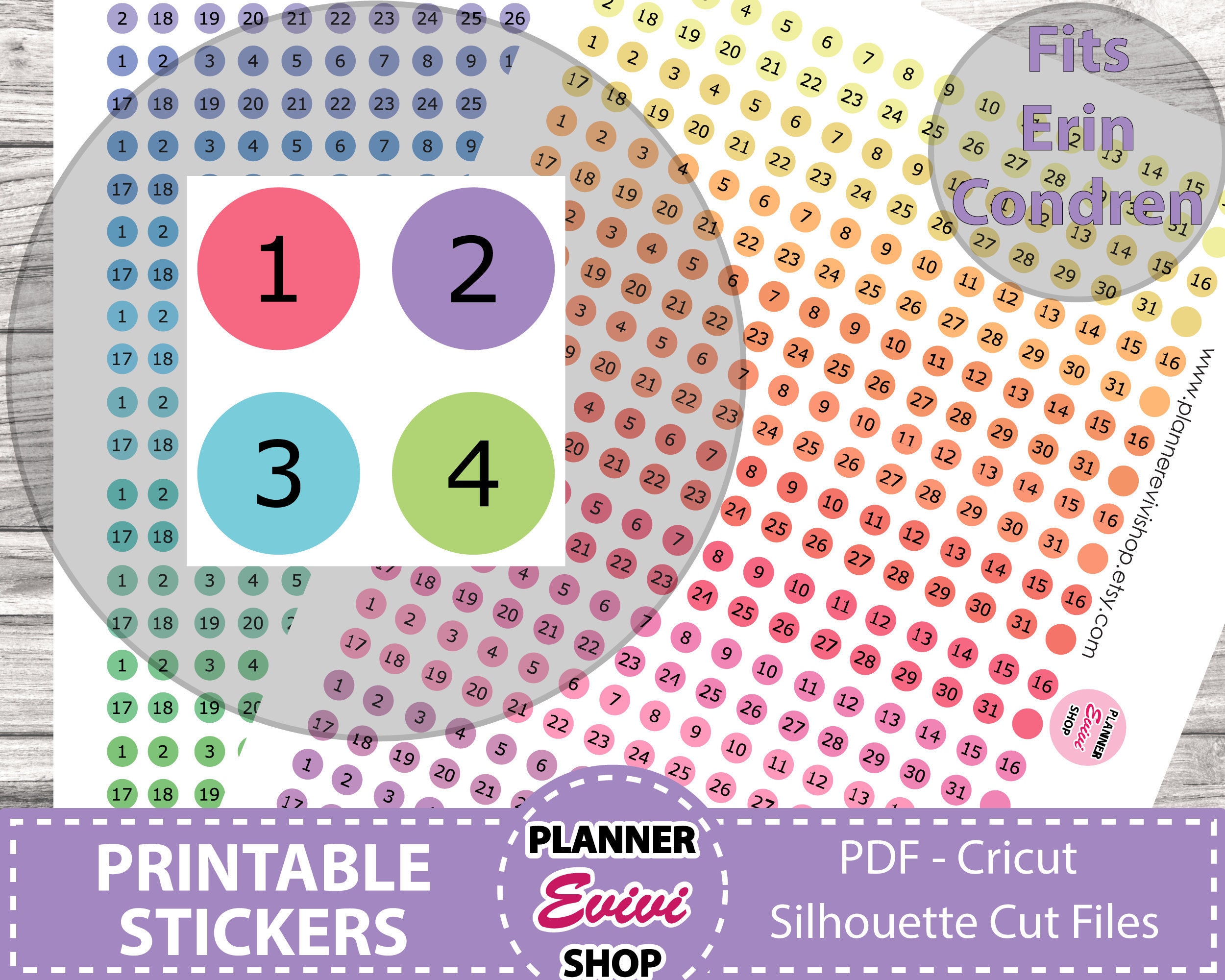 Printable Date Dots, Printable Planner Stickers, Date Dot Stickers,erin ...