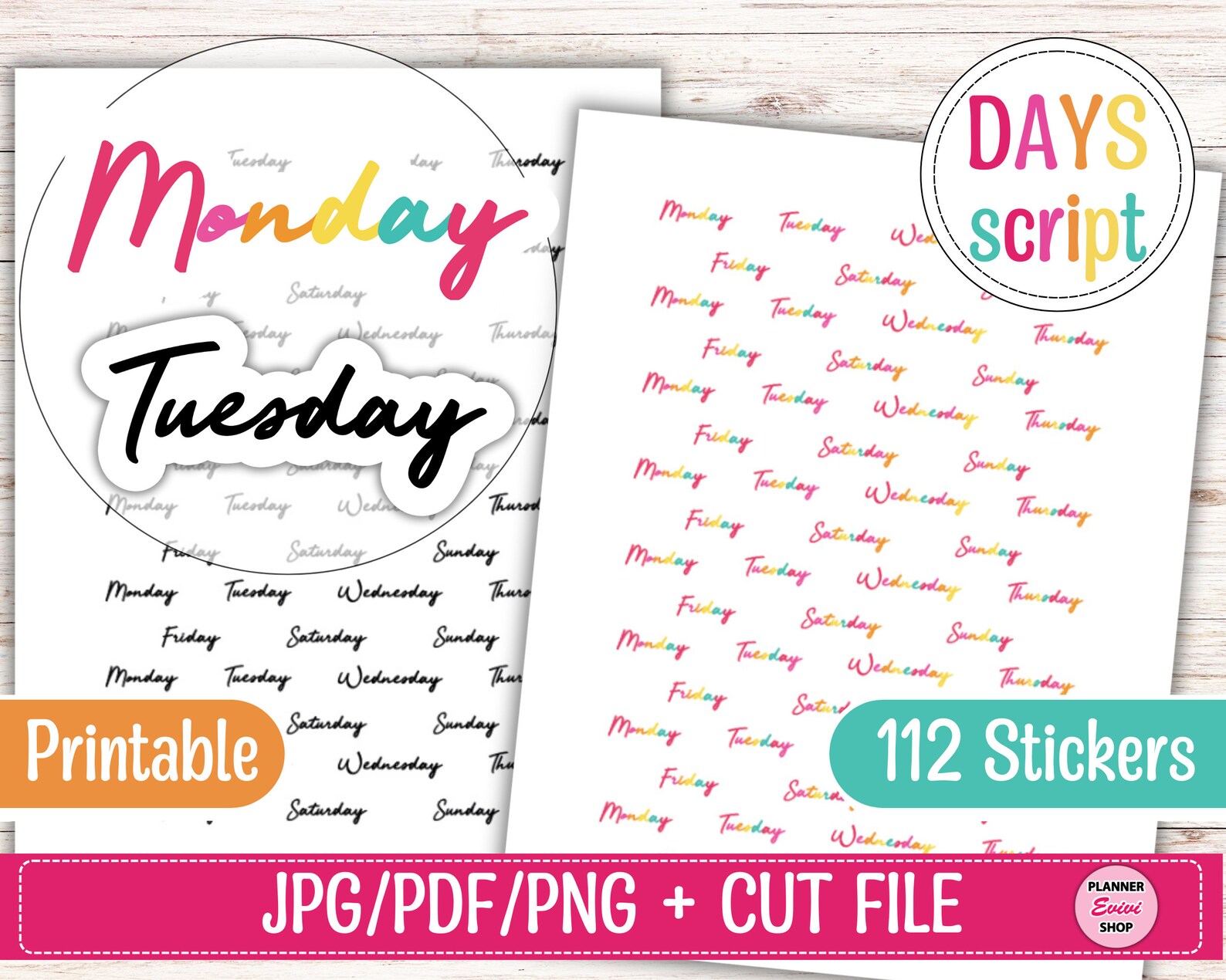Days of the Week Script Stickers/printable Planner Stickers/erin ...