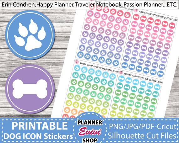 Dog Icon Stickers Printable Planner Stickers Paw Print - Etsy