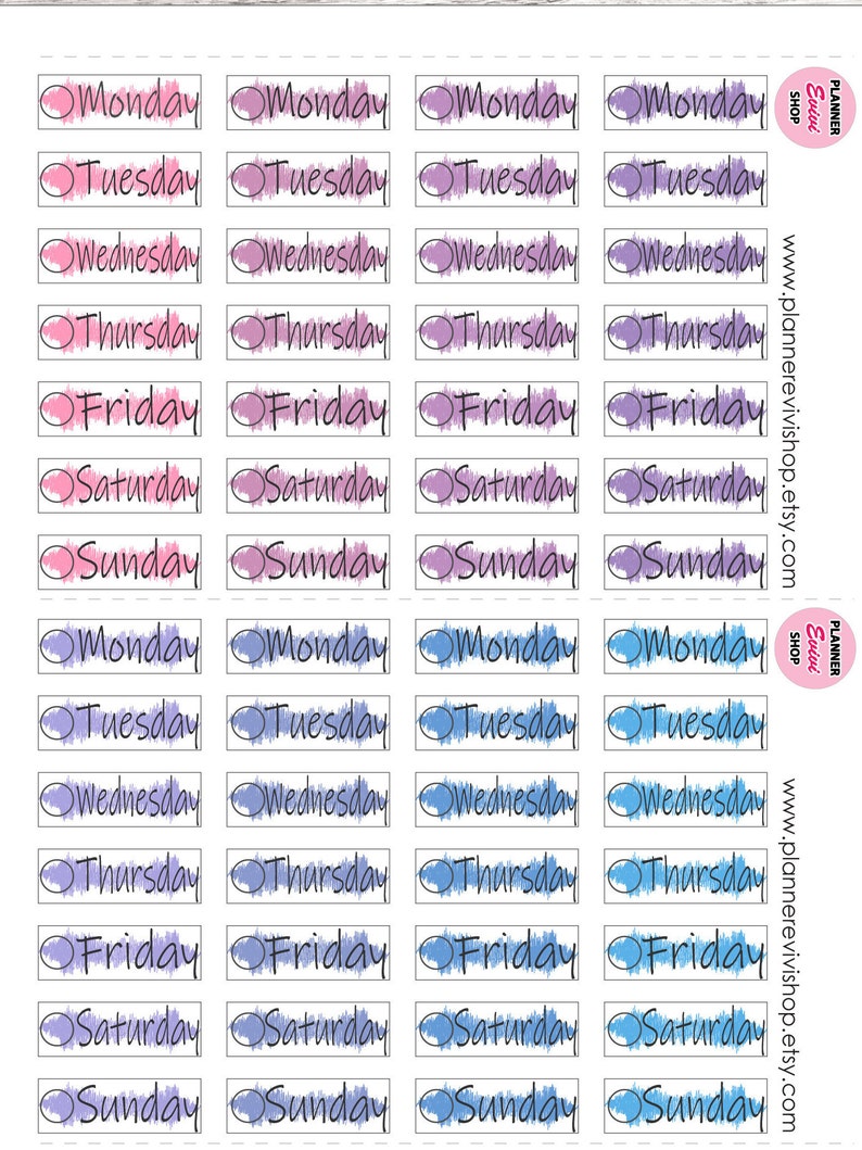 Days of the Week Printable Planner Stickers/date Cover/days Stickers ...