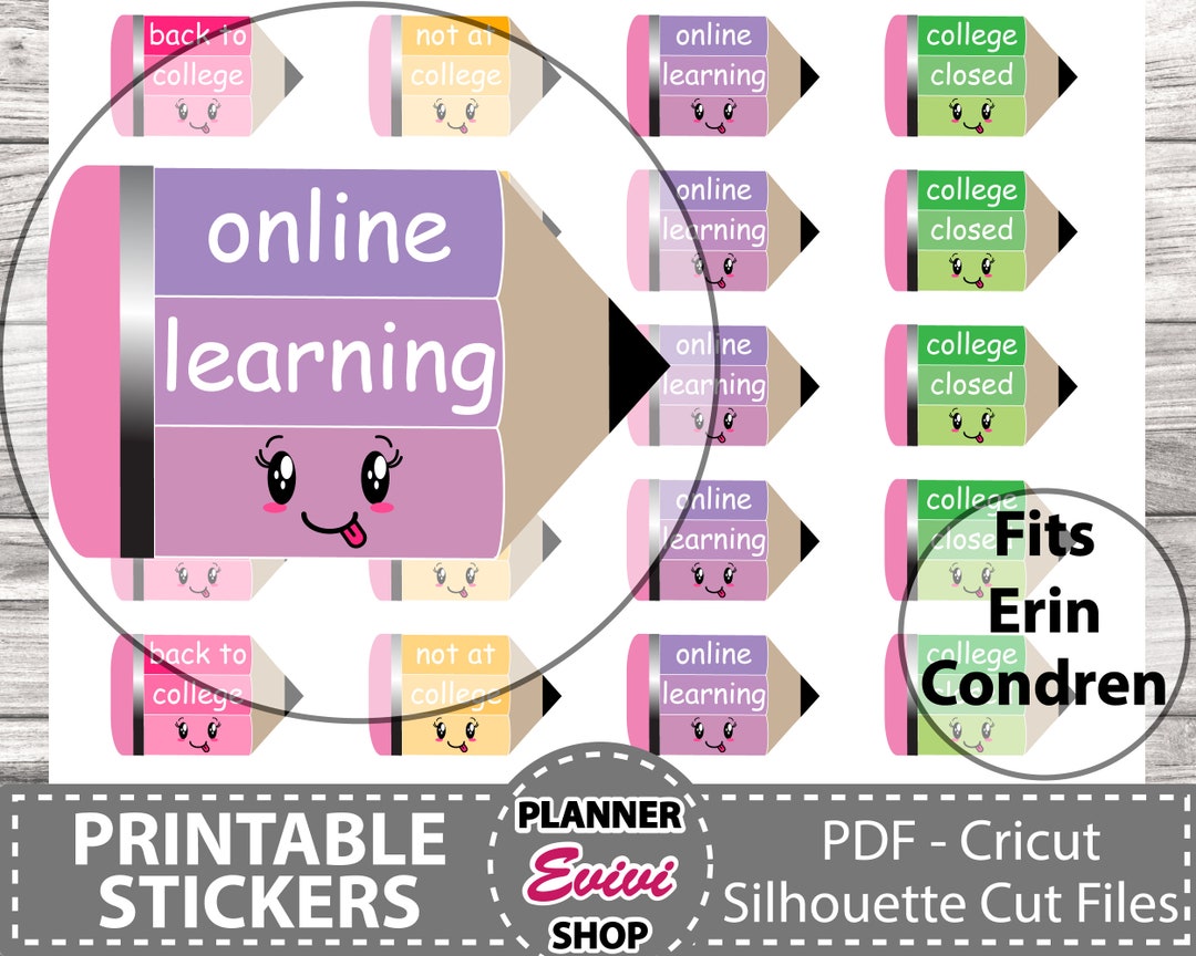 Cute Kawaii Pencil College Stickers Printable Planner Stickers Instant ...