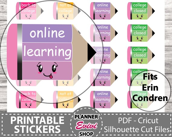 Cute Kawaii Pencil College Stickers Printable Planner Stickers | Etsy