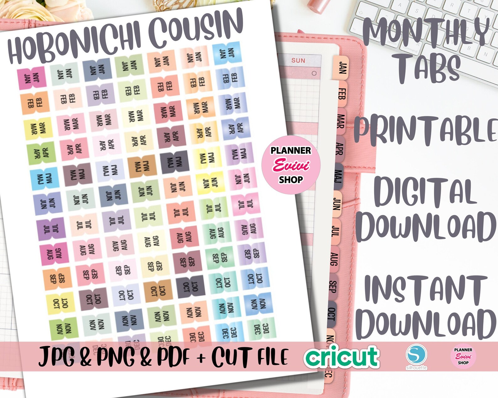 Hobonichi Cousin Monthly Tabs, Printable Planner Stickers,bullet ...